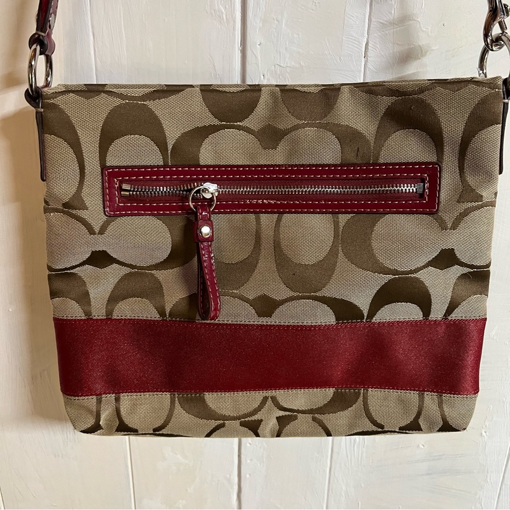 Coach Signature Red Stripe Crossbody Bag - Gem